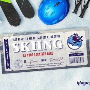 Snow Skiing Ticket Template, Ski Trip Gift Idea, Ski Pass Gift Voucher ...