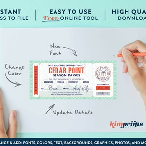 Amusement Park Season Pass Template, Roller Coaster Theme Park Gift ...