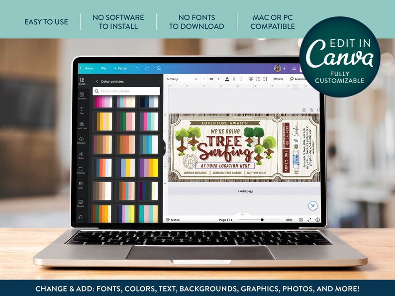 Tree Surfing Ticket Template Ropes Course Park Experience - Etsy