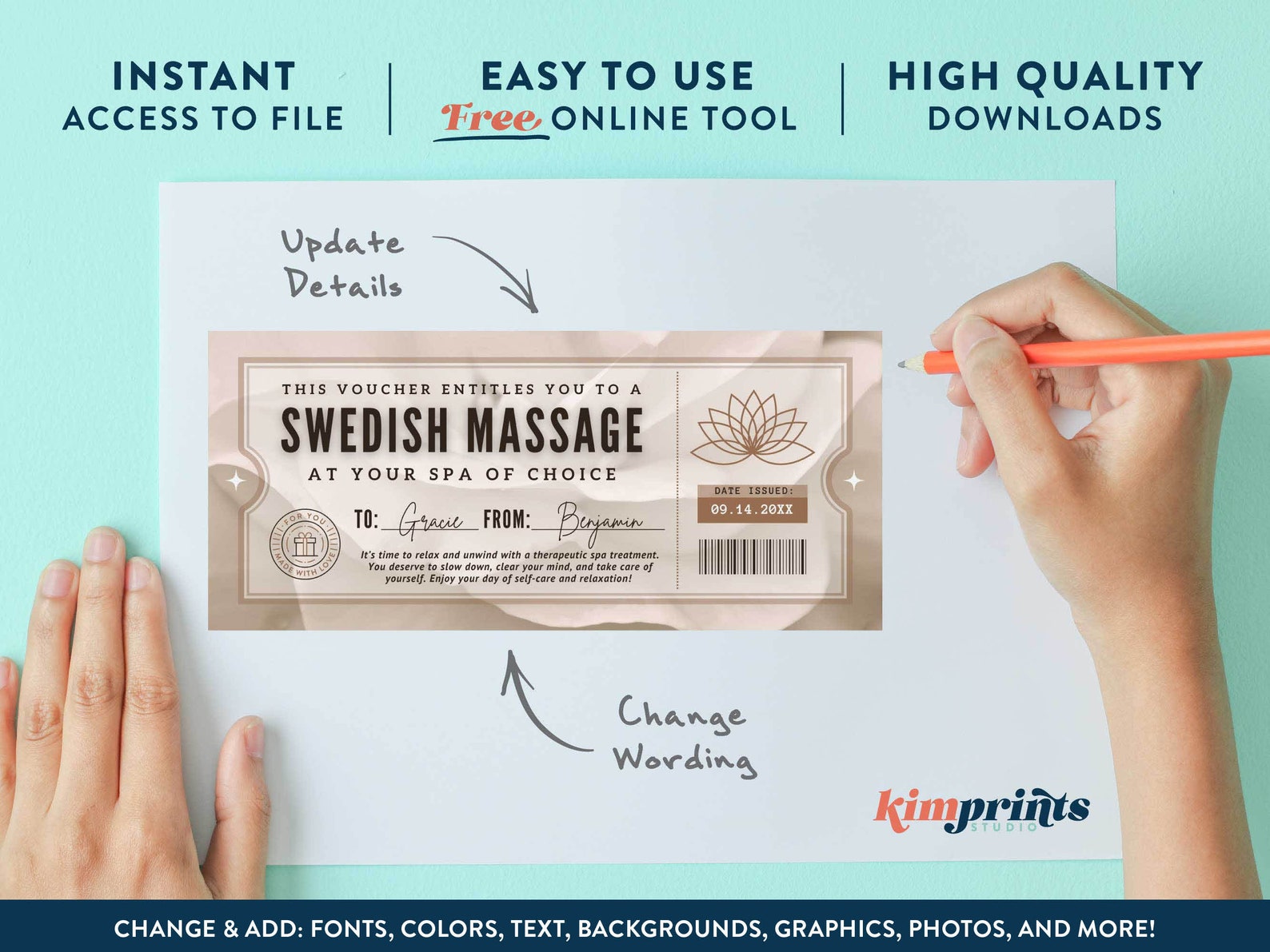 Massage Gift Certificate Template, Couples Massage Gift Ticket, Swedish ...
