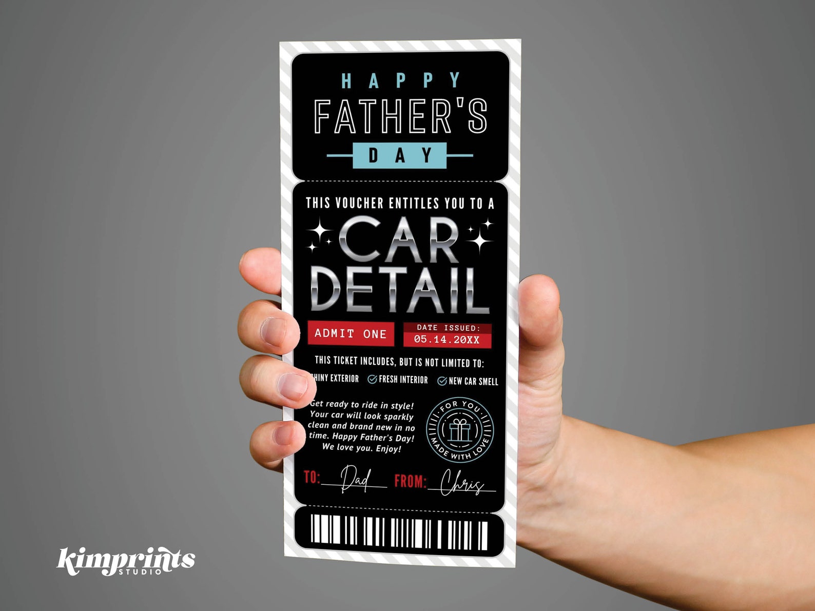 Car Detail Ticket Template, Car Detailing Father's Day Gift Certificate ...