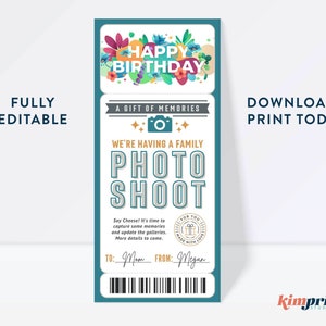 Photo Session Gift Template, Birthday Photo Shoot Gift Idea ...