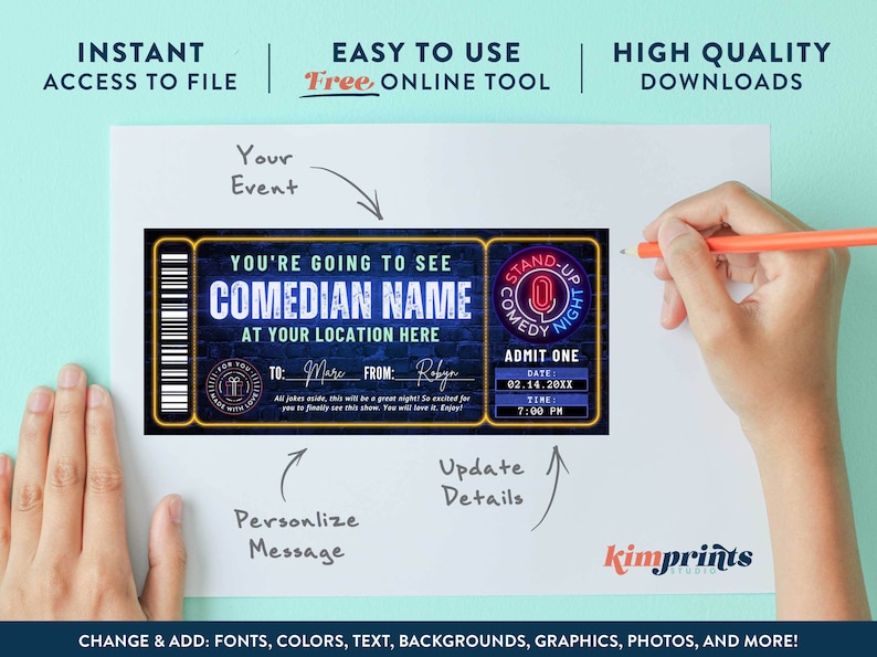 Comedy Show Ticket Template, Custom Comedy Club Gift, DIY Stand up ...