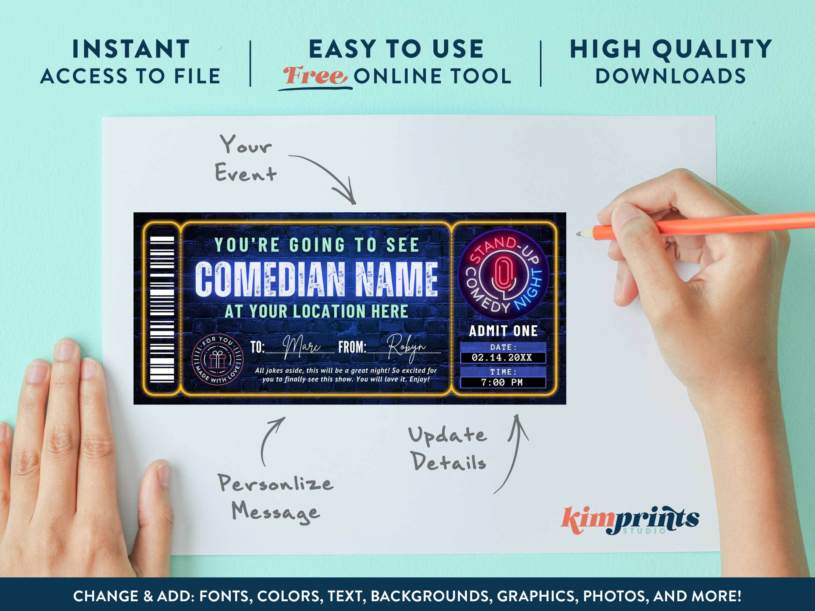 Comedy Show Ticket Template, Custom Comedy Club Gift, DIY Stand up ...