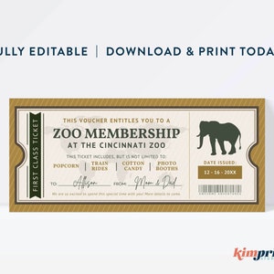 Zoo Membership Ticket Template, Season Pass Gift Certificate, Fun ...