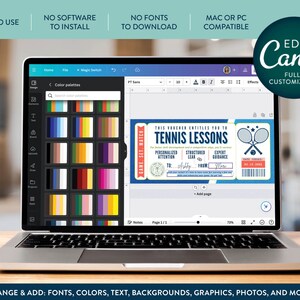 Tennis Lessons Ticket Template, Tennis Gift Idea, Class to Improve ...