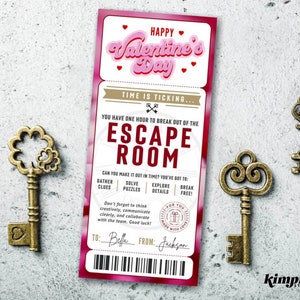 Escape Room Ticket, Valentines Day Activity Gift Certificate, Printable ...