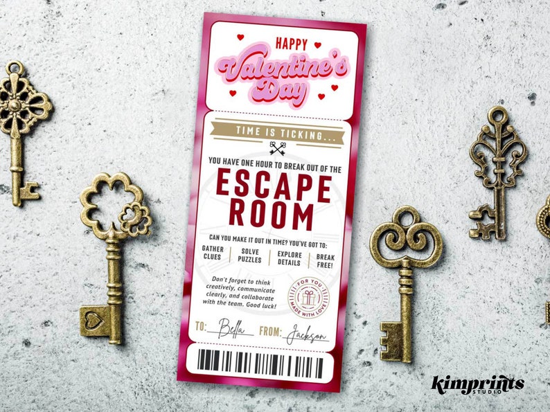 Escape Room Ticket, Valentines Day Activity Gift Certificate, Printable ...