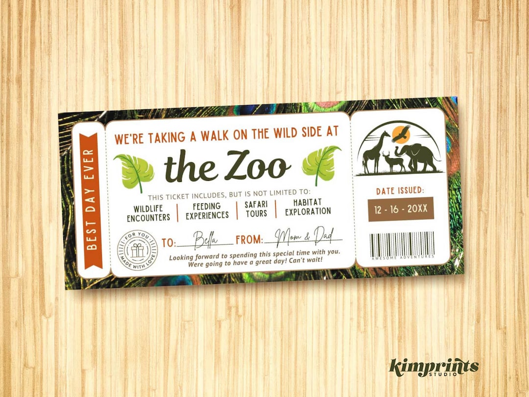 Zoo Trip Ticket Template, Wild Life Gift Certificate, Surprise Zoo Trip ...