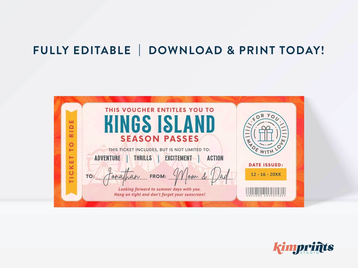 Amusement Park Season Pass Template, Roller Coaster Theme Park Gift ...