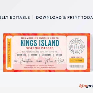 Amusement Park Season Pass Template, Roller Coaster Theme Park Gift ...