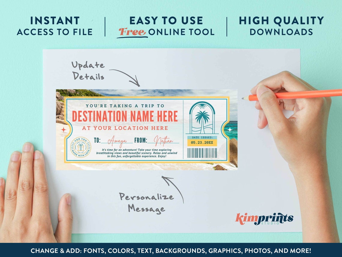 Vacation Excursion Ticket Template, Trip Reveal Gift Certificate ...