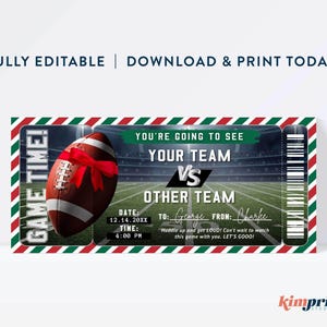 Football Ticket Template, Football Christmas Gift Certificate, Editable ...