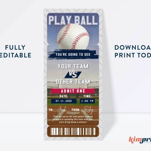 Baseball Ticket Template, Baseball Gift Certificate, Editable MLB Game ...