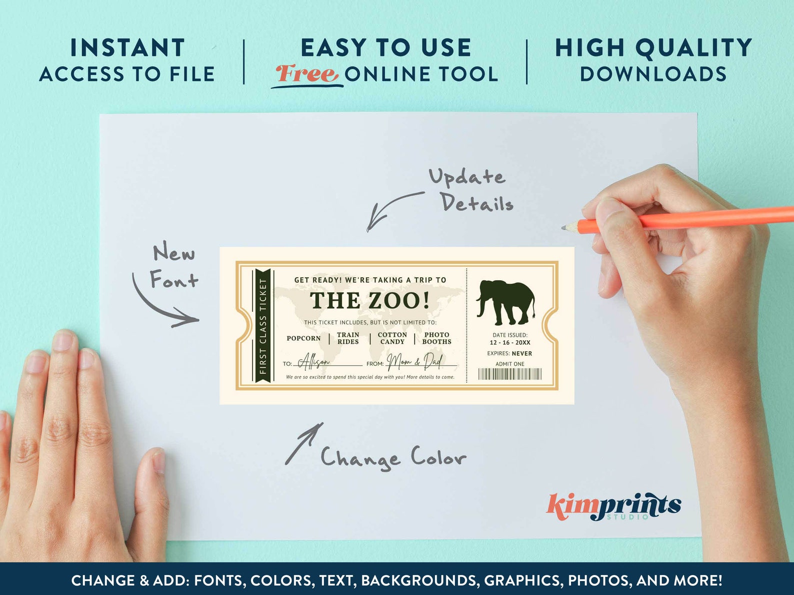Zoo Trip Ticket Template, Printable Fun Day Coupon, Animal Experience ...