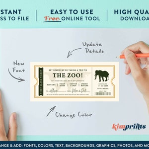 Zoo Trip Ticket Template, Printable Fun Day Coupon, Animal Experience ...