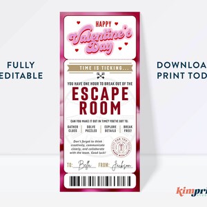 Escape Room Ticket, Valentines Day Activity Gift Certificate, Printable ...