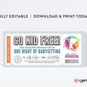 Babysitting Ticket Template, Free Babysitting Gift Certificate, Custom ...