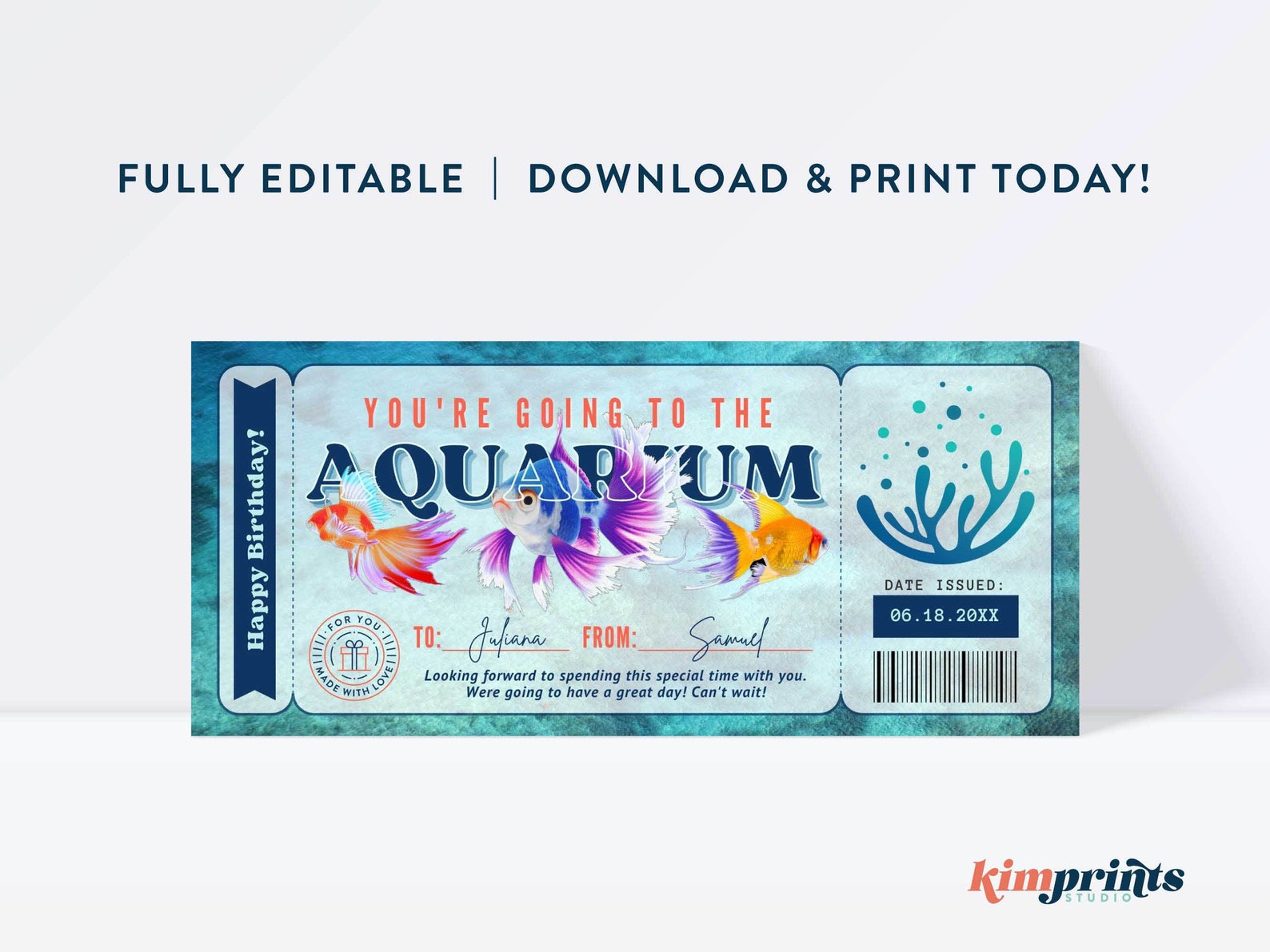Aquarium Ticket Template Exotic Fish Gift Certificate - Etsy