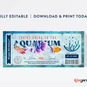 Aquarium Ticket Template Exotic Fish Gift Certificate - Etsy