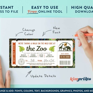 Zoo Trip Ticket Template, Wild Life Gift Certificate, Surprise Zoo Trip ...