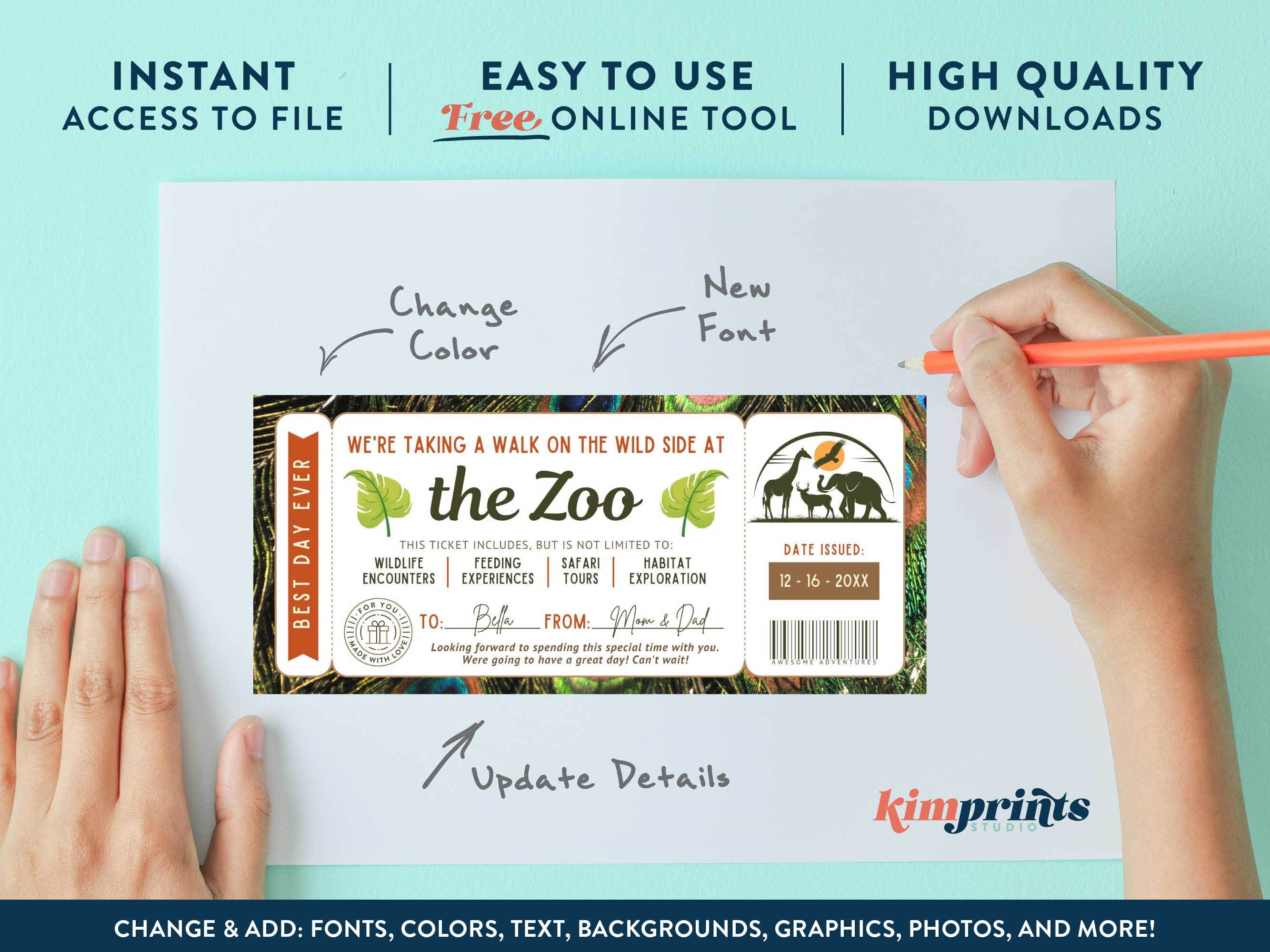 Zoo Trip Ticket Template, Wild Life Gift Certificate, Surprise Zoo Trip ...