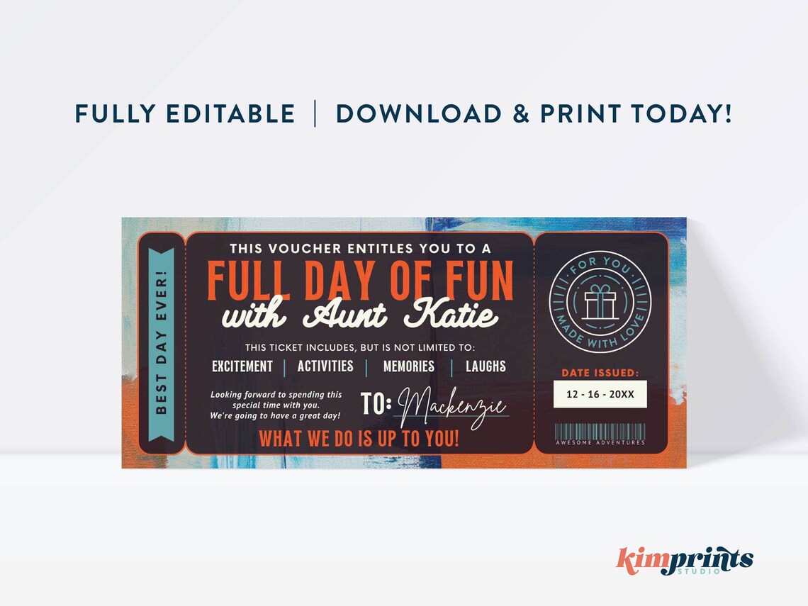 Fun Day Ticket Template, Yes Day Souvenir, Kids Special Experience Gift ...