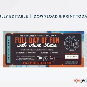 Fun Day Ticket Template, Yes Day Souvenir, Kids Special Experience Gift ...