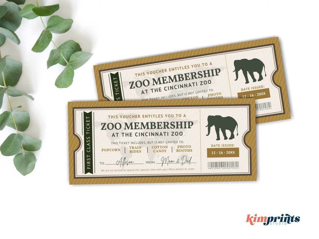 Zoo Membership Ticket Template, Season Pass Gift Certificate, Fun ...
