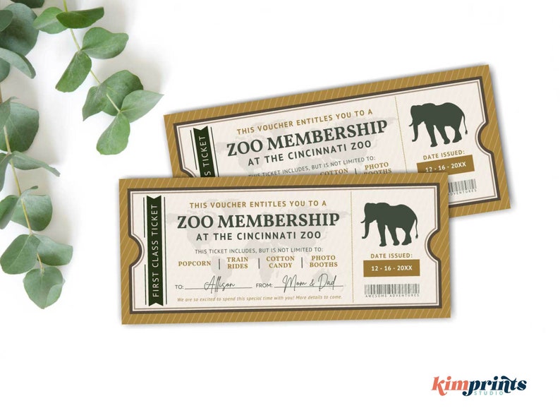Zoo Membership Ticket Template Season Pass Gift Certificate - Etsy