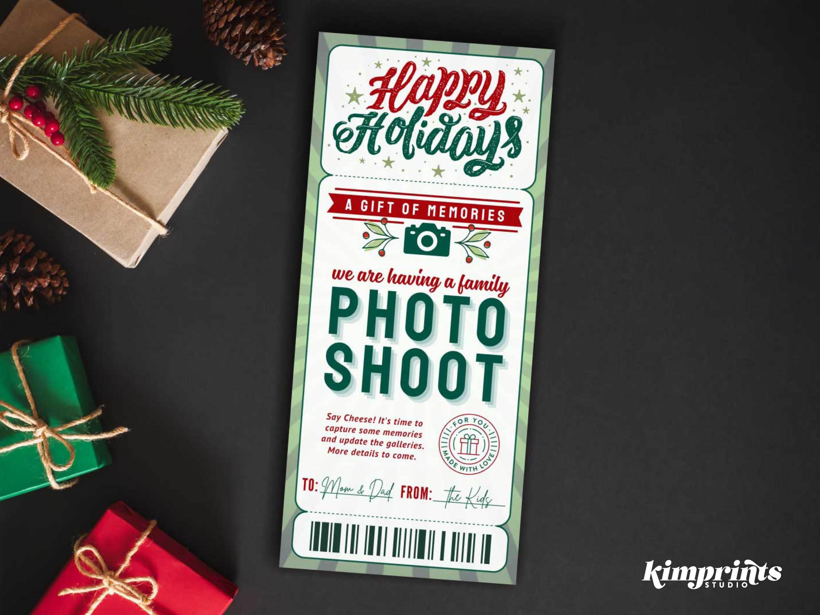 Photo Session Gift Template, Christmas Photo Shoot Gift Idea ...