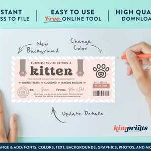 New Kitten Gift Certificate, Surprise Kitten Ticket Template, Printable ...