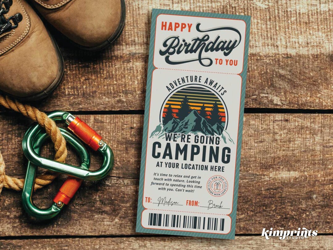 Camping Ticket Template, Birthday Gift Idea, Surprise Birthday Activity ...