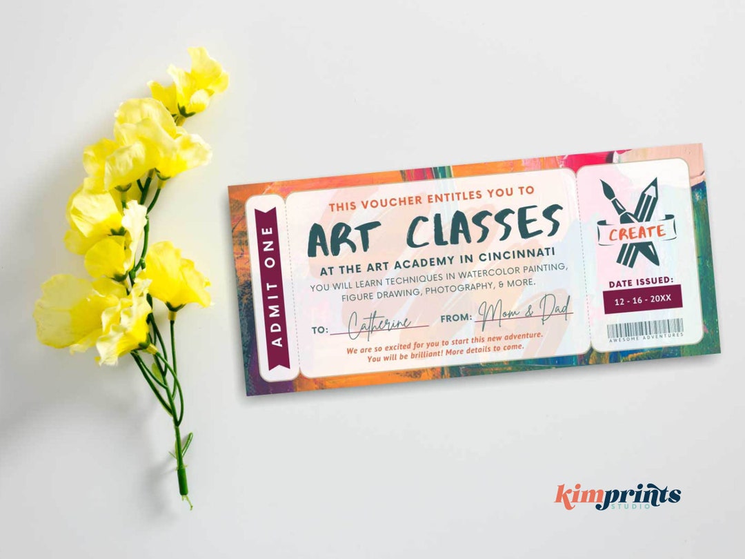 Art Class Ticket Template, Fun Craft Experience Gift Certificate ...