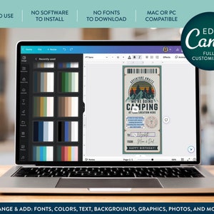 Camping Ticket Template, Camping Gift Certificate, Outdoor Adventure ...