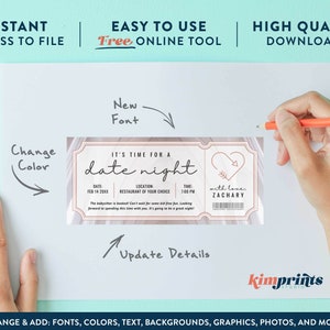 Date Night Ticket Template, Couples Fun Experience Gift Certificate ...