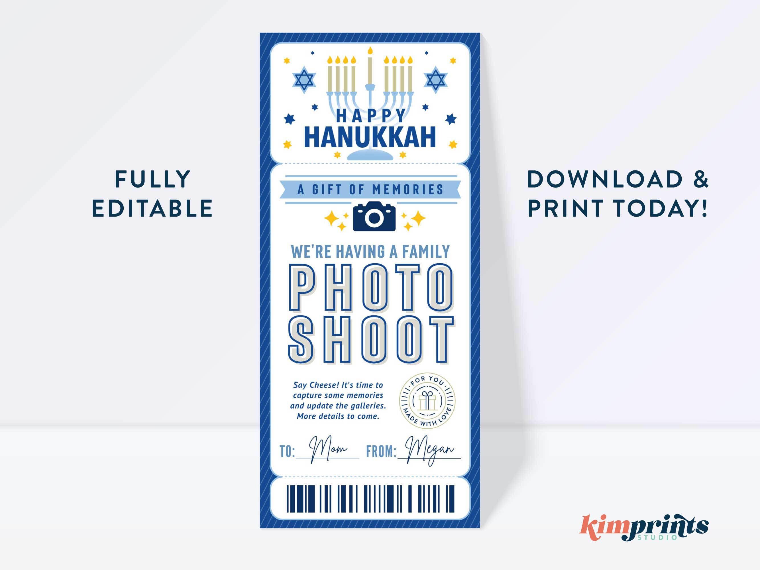 Photo Session Gift Template, Hanukkah Photo Shoot Gift Idea ...