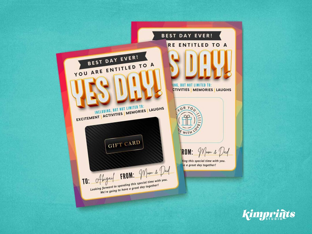 Yes Day Gift Card Holder, Kids Best Day Ever Souvenir, Yes Day Gift ...