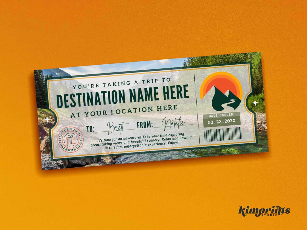 Vacation Excursion Ticket Template, Trip Reveal Gift Certificate ...