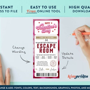 Escape Room Ticket, Valentines Day Activity Gift Certificate, Printable ...