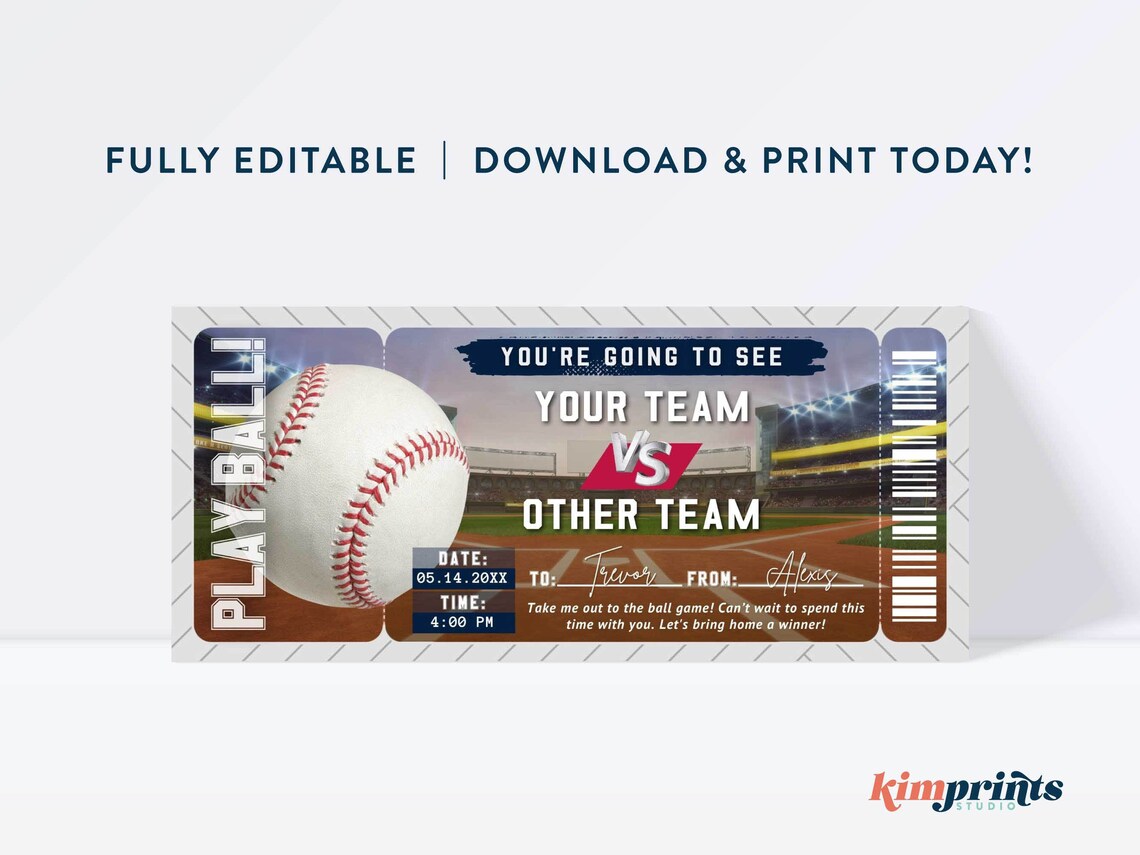 Baseball Ticket Template, Baseball Gift Certificate, Editable MLB Game ...