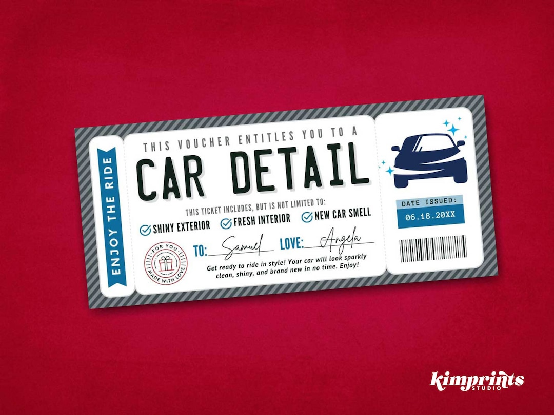 Car Detail Ticket Template, Car Detailing Gift Certificate, License ...