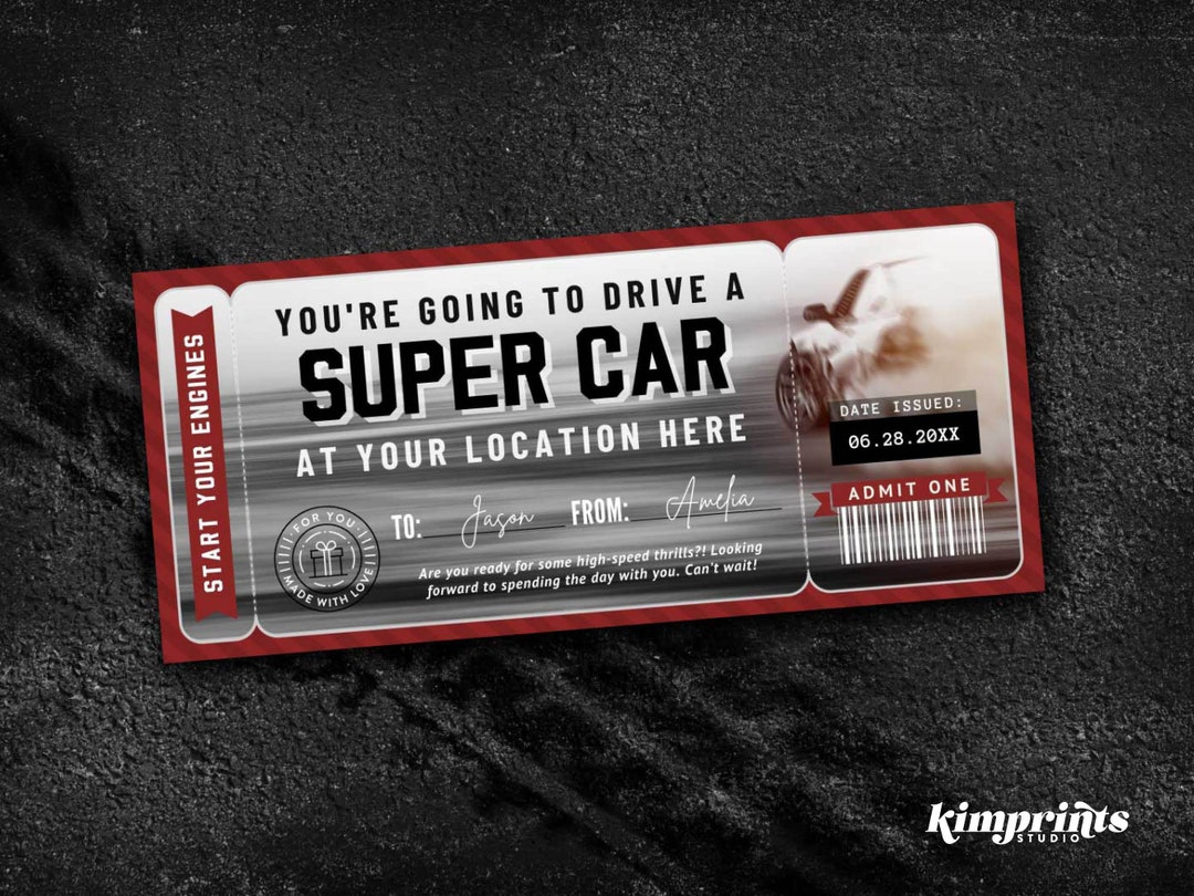 Drive a Supercar Ticket Template, Super Car Driving Certificate, Car ...
