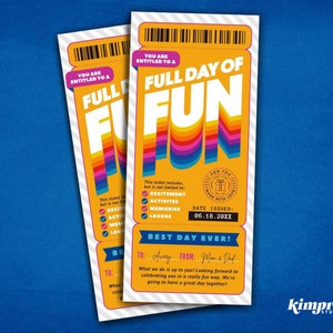 Fun Day Ticket Template, Yes Day Souvenir, Kids Special Experience Gift ...