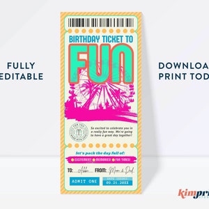 Birthday Ticket to Fun, Kids Best Day Ever Souvenir Voucher, Yes Day ...