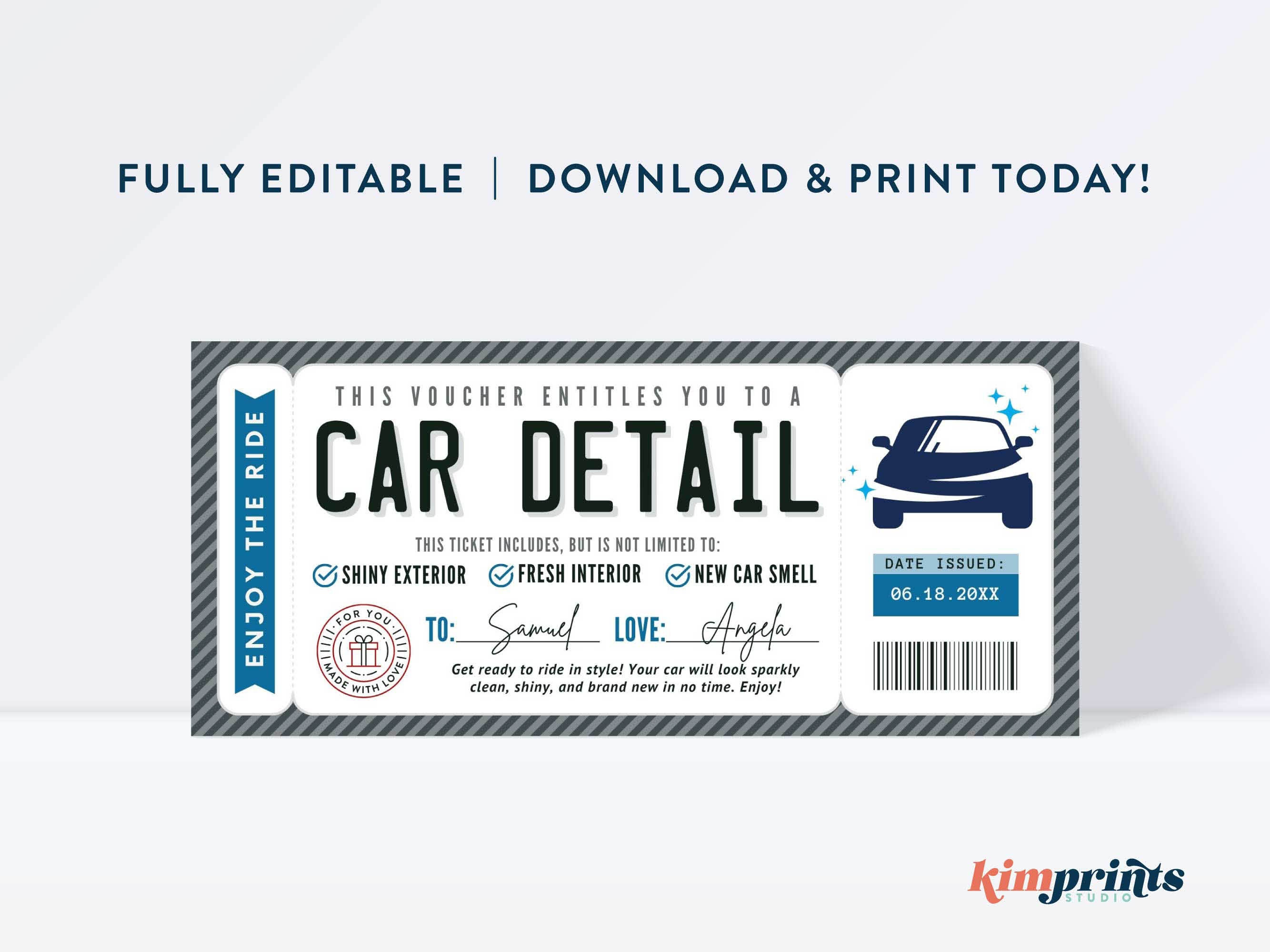 Car Detail Ticket Template Car Detailing Gift Certificate - Etsy