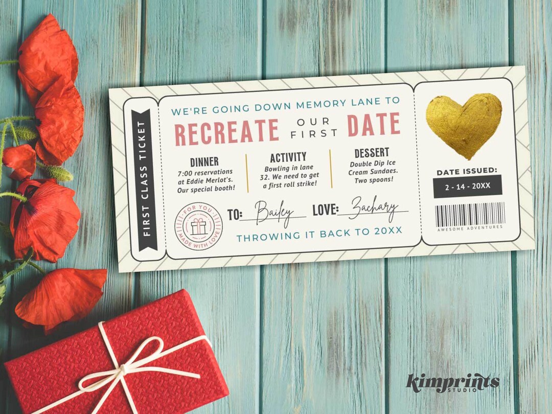 Recreate First Date Template, DIY Romantic Valentine/anniversary Gift ...