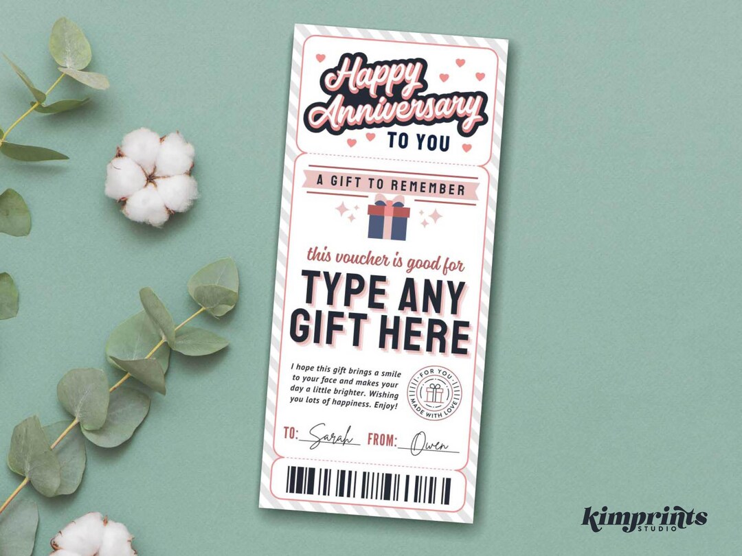 Anniversary Custom Gift Voucher Template, Anniversary Gift Certificate ...