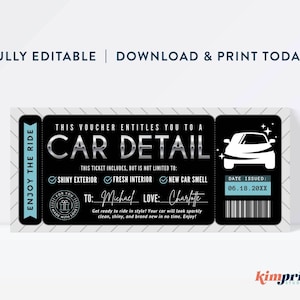 Car Detail Ticket Template, Car Detailing Gift Certificate, Car Detail ...