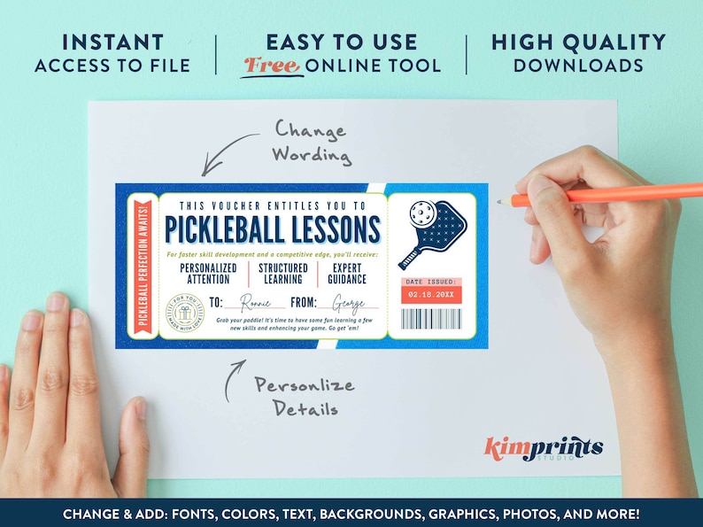 Pickleball Lessons Ticket Template, Pickleball Gift Idea, Class to ...